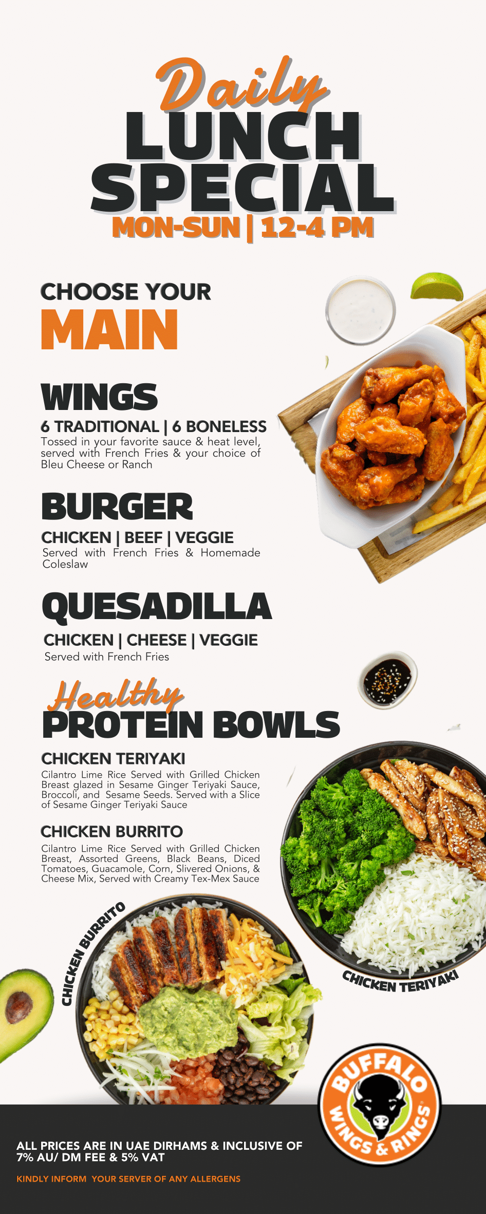 Buffalo Wings and Rings Dubai - LUNCH MENU